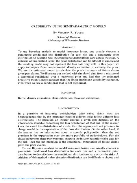 Credibility Using Semiparametric Models Pdf Mean Squared Error