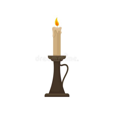 Burning Candle In A Vintage Candle Holder Candlestick Vector