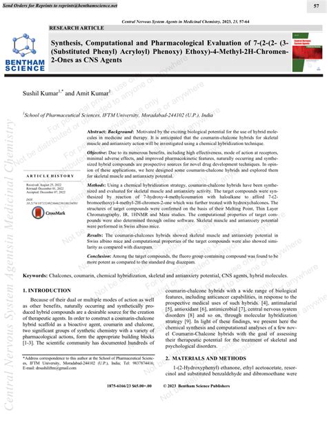 Pdf Central Nervous System Agentsin Medicinal Chemistry