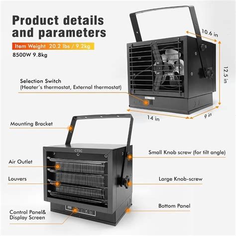 Ctsc Electric Garage Heater 8 500 Watt 240v Hard Wired Fan Forced Ceiling Mount Heater With Remote