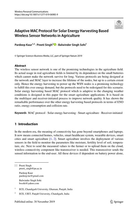 Pdf Adaptive Mac Protocol For Solar Energy Harvesting Based Wireless Sensor Networks In
