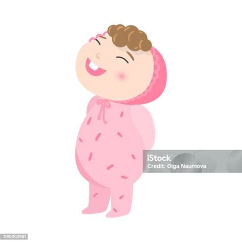 분홍색 잠옷 에 변태 머리와 귀여운 행복 한 아기 서 웃고 평면 만화 스타일의 벡터 일러스트레이션입니다 가공의 인물에 대한 스톡 벡터 아트 및 기타 이미지 Istock