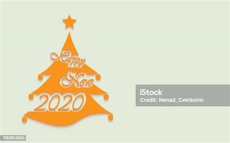 텍스트 해피 뉴 2020 밝은 배경에 고립 된 컷 아웃 양식에 일치시키는 오렌지 크리스마스 트리 12월에 대한 스톡 벡터 아트