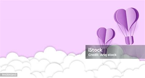종이 컷 하트 열기구와 흰 구름 종이 접기는 열기구와 구름을 만들었습니다 종이 아트 스타일 인사말 또는 판매 배너 벡터 그림 0명에 대한 스톡 벡터 아트 및 기타 이미지