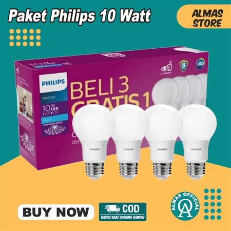 Lampu Elektronik Led Philips Lampu Putih Bulb Pencahayaan Promo Paket 10 Watt MyCare Beli 3