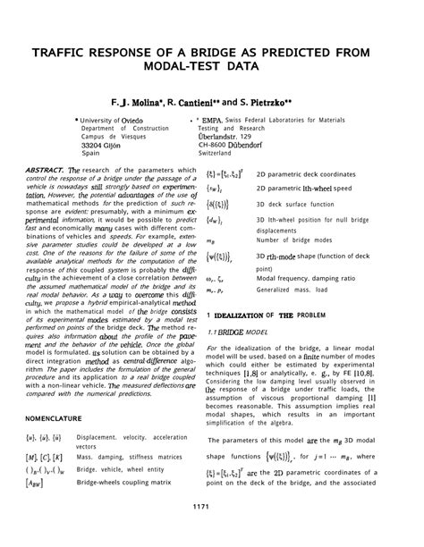 Pdf Traffic Response Of A Bridge As Predicted From Modal Test Data