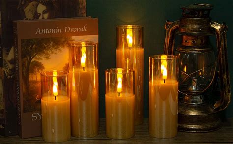 Yeelida Real Glass Gold Led Flameless Pillar Candles22”x5