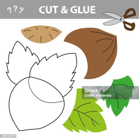 가위와 접착제를 사용하고 헤이즐넛으로 윤곽선 내부의 그림을 복원합니다 0명에 대한 스톡 벡터 아트 및 기타 이미지 0명 가위 갈색 Istock