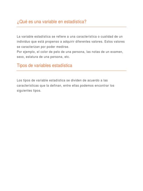 Qué Es Una Variable En Estadística Pdf Estadísticas Enseñanza De