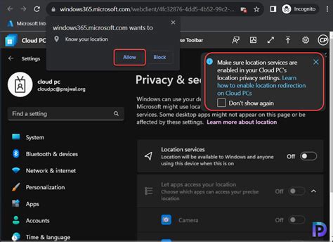 Turn On Location Redirection For Windows 365 Cloud PC