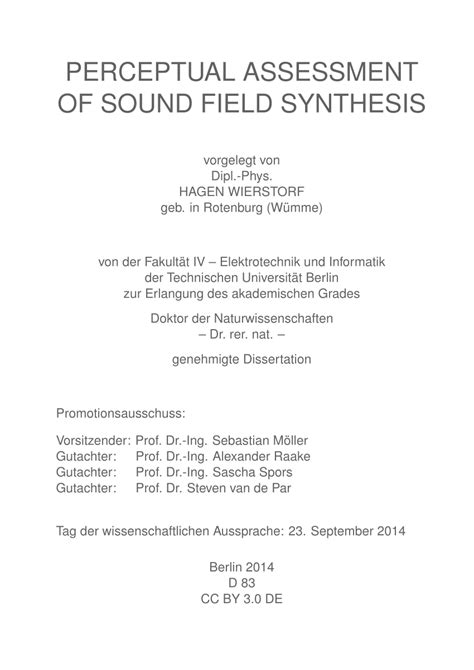 Pdf Perceptual Assessment Of Sound Field Synthesis