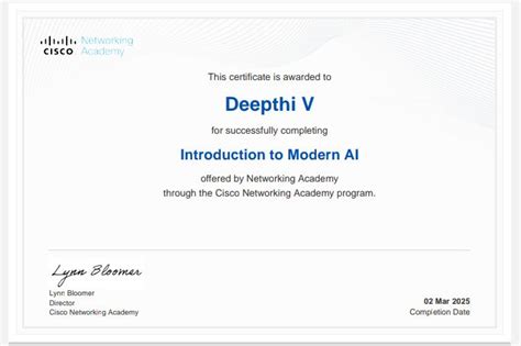 Ai Machinelearning Cisconetworkingacademy Artificialintelligence Deepthi V