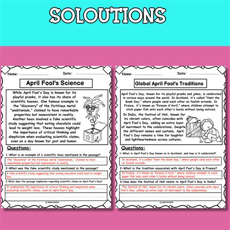 April Fools Day Reading Comprehension Passages And Questions Made By