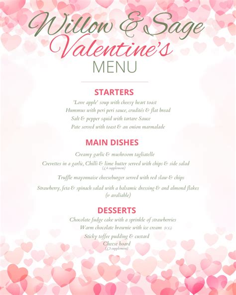 Valentines Menu Willow And Sage Cranbrook