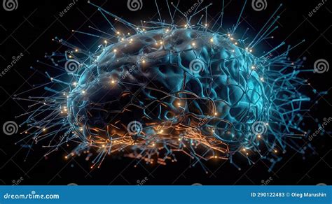 Fictional Glowing Brain Background With A Network Of Neural Connections Neural Activity Stock