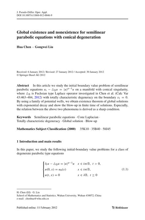 Pdf Global Existence And Nonexistence For Semilinear Parabolic