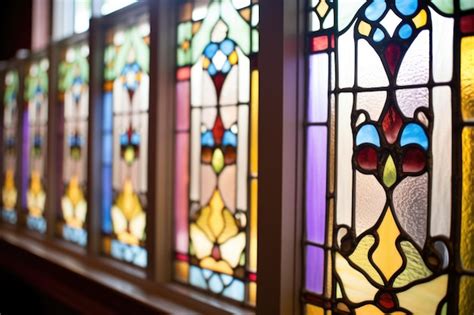 Closeup Of A Victorian Homes Stained Glass Windows Premium Ai