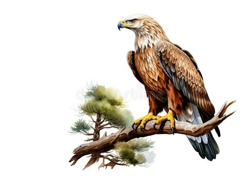 Imagen De Un águila En Una Rama Sobre Un Fondo Blanco Pájaros