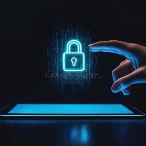 Futuristic Digital Security Lock Symbol Glowing Above Touchscreen Device Stock Image Image Of