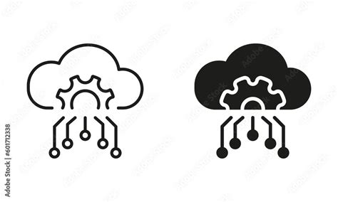 Cloud Computing Configuration Line And Silhouette Icon Set Cloud