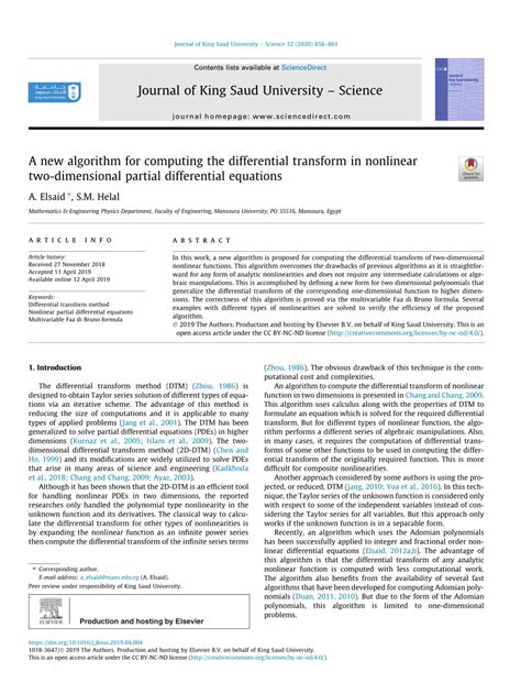 Pdf A New Algorithm For Computing The Differential Transform In Nonlinear Two Dimensional