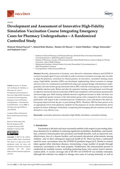 Pdf Development And Assessment Of Innovative High Fidelity Simulation Vaccination Course