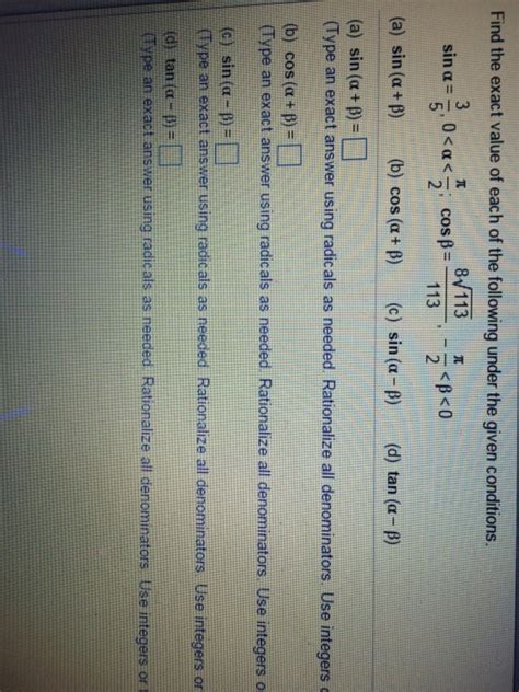 Solved Find The Exact Value Of Each Of The Following Under Chegg Com