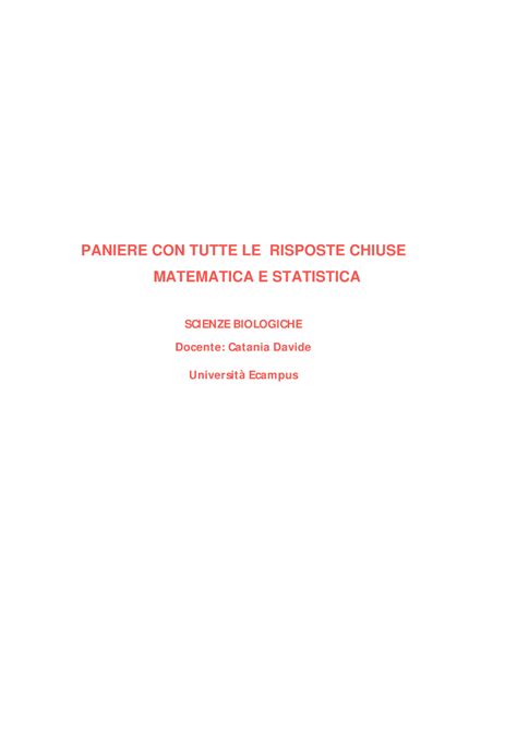 Risposte Chiuse Di Matematica E Statistica Catania Davide Scienze