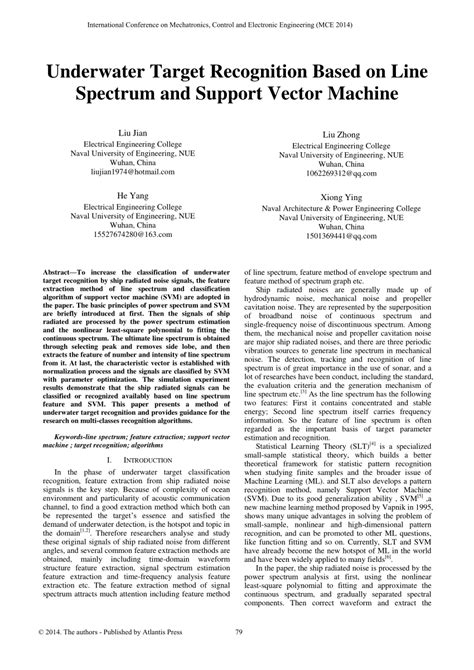 Pdf Underwater Target Recognition Based On Line Spectrum And Support Vector Machine