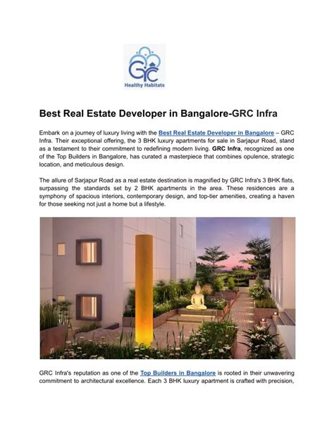 Ppt Best Real Estate Developer In Bangalore Grc Infra 1 Powerpoint