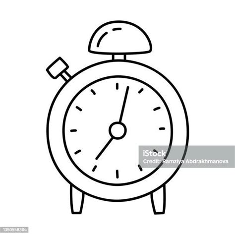 Alarm Clock Sketch Hand Drawn Black And White Doodle Vector