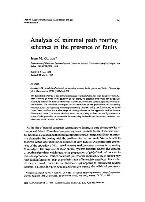Pdf Analysis Of Minimal Path Routing Schemes In The Presence Of Faults Jesse Leigh Gordon