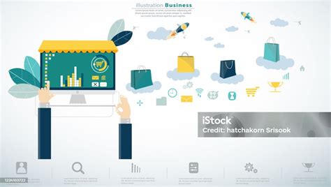 손 제스처 를 잡고 컴퓨터 플랫 스타일 아이콘 종이 가방 종이 로켓 접기 인포 그래픽 템플릿과 온라인 쇼핑 개념을 사용하여 0명에 대한 스톡 벡터 아트 및 기타 이미지