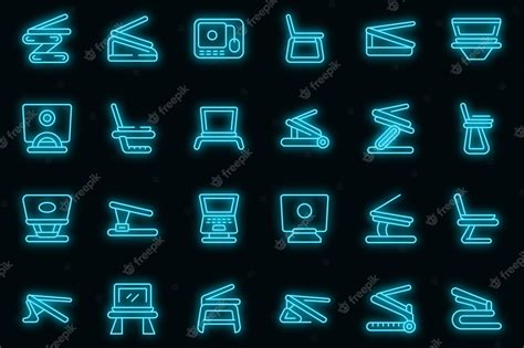 Premium Vector Laptop Stand Icons Set Outline Vector Compute Work Vector Neon
