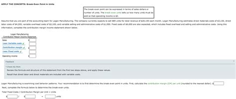 Solved APPLY THE CONCEPTS Break Even Point In Units The Chegg