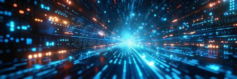 Explore A Futuristic Digital Data Stream In Cyberspace Enhanced With Neon Light Effects Stock