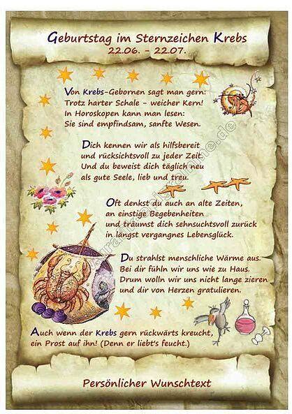 Personalisierte Geburtstagsurkunde Sternzeichen Krebs Mit Wunschtext