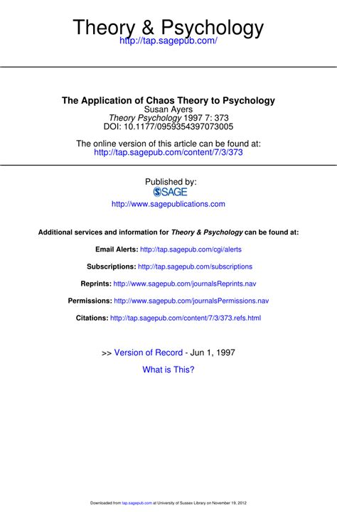 Pdf The Application Of Chaos Theory To Psychology