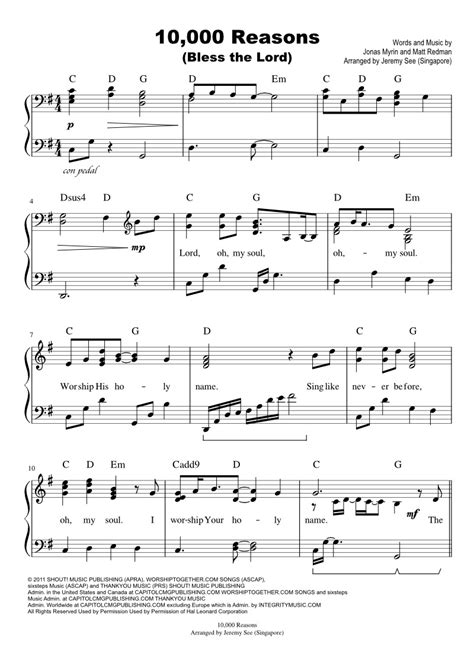 10000 Reasons Matt Redman Piano Arrangement