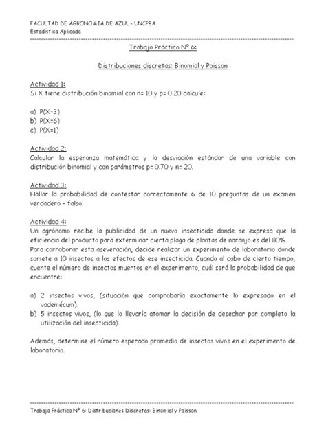 Tp6 Dist Discretas Binomial Y Poisson Pdf Distribución De Veneno