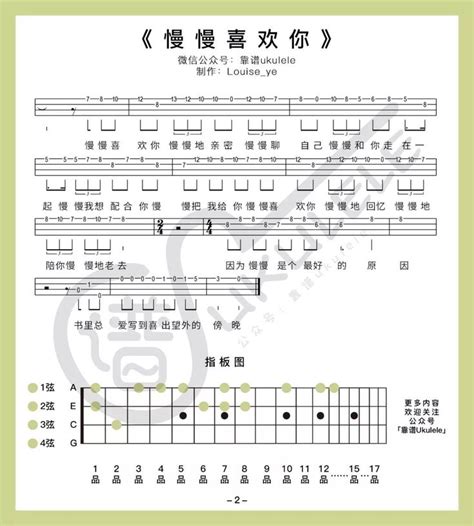 尤克里里指弹谱 「慢慢喜欢你」 Songs Ukulele Sheet Music