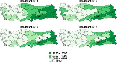 spatial distribution of headcount ratio cutoff 0 5 notes the