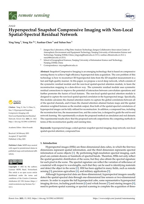 Pdf Hyperspectral Snapshot Compressive Imaging With Non Local Spatial