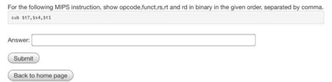 Solved For The Following Mips Instruction Show Opcode Functrsrt