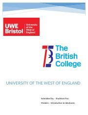 UWE Database Assessment Part2 Docx UNIVERSITY OF THE WEST OF ENGLAND