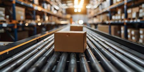 Premium Photo Packages Glide On Conveyor Belt Through Warehouse In