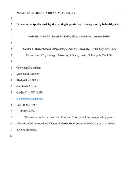 Pdf Persistence Outperforms Delay Discounting In Predicting Drinking