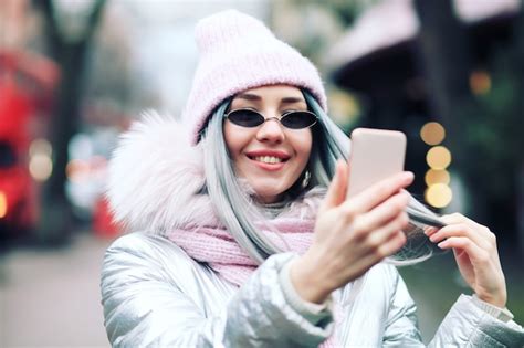 Premium Photo Winter Selfie Girl Takes Winter Selfie