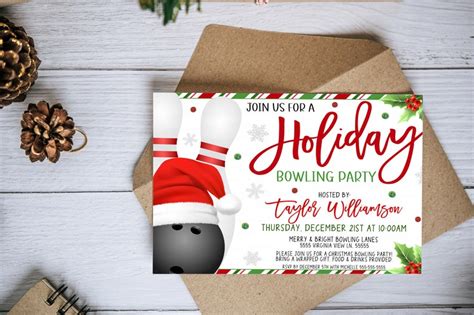 Editable Holiday Bowling Party Invitation Christmas Bowling Etsy