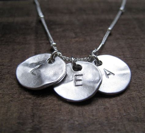 Three Initial Necklace Silver Initial Disc Sterling Silver